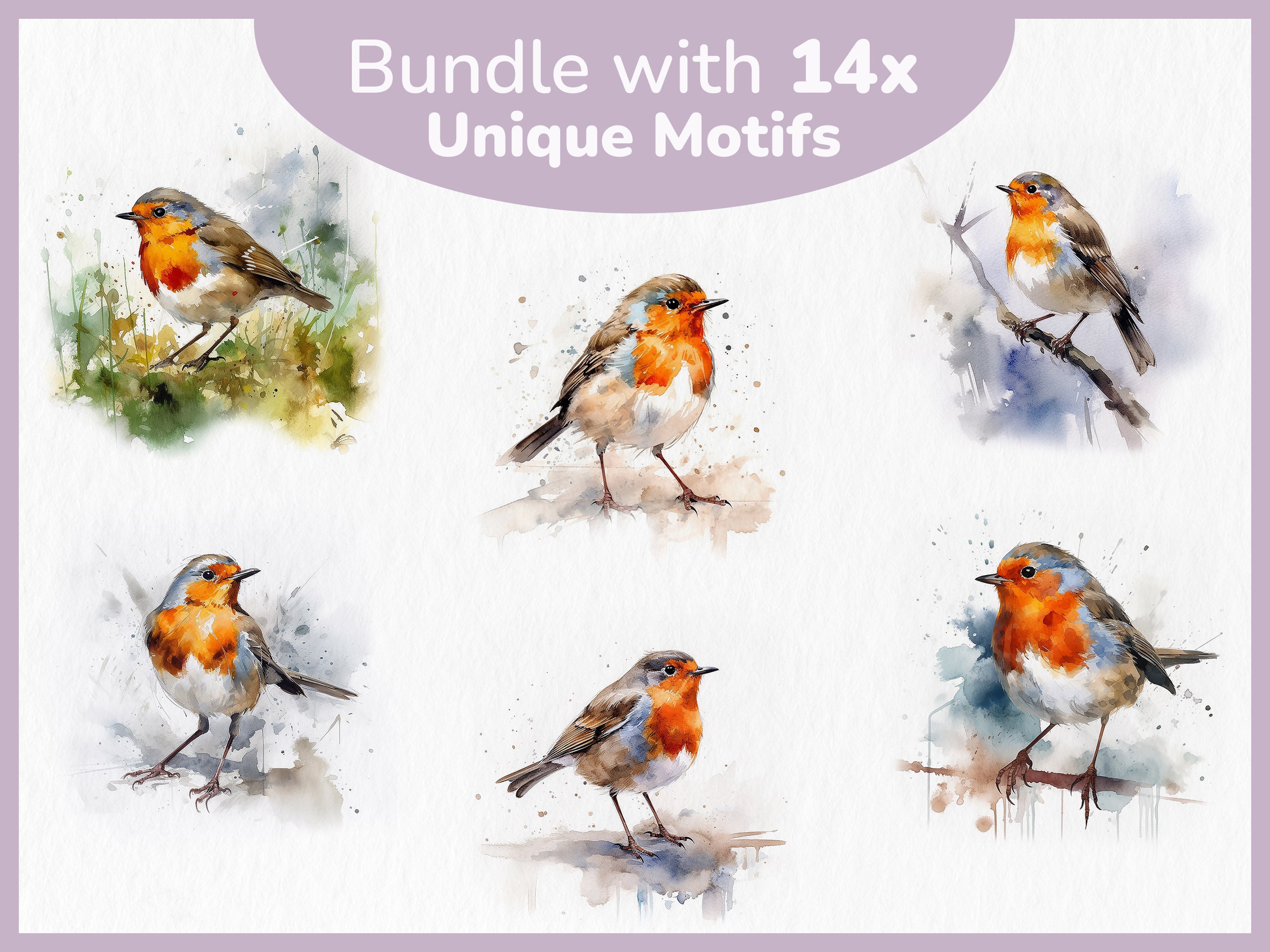 Robin Bird Clipart Bundle Digital Download, Watercolor Clip Art, Wall ...