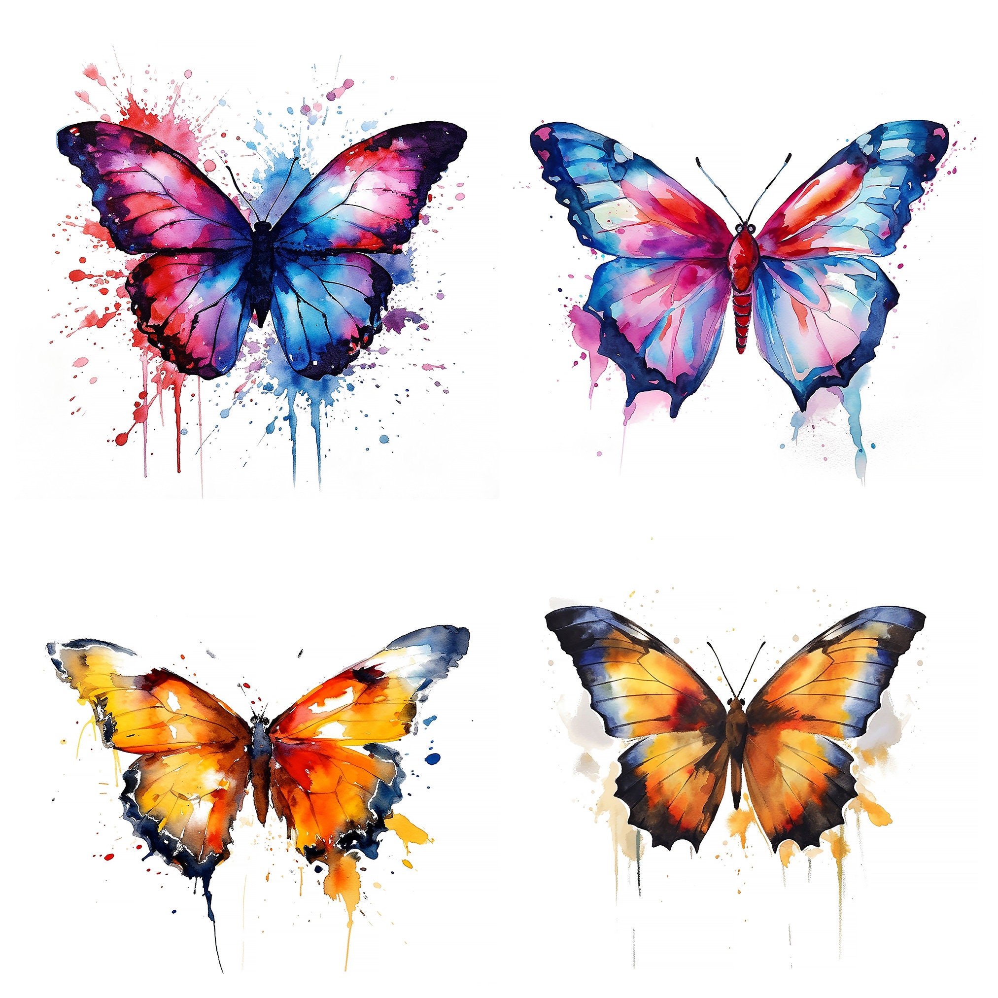 Colorful Butterflies Clipart Bundle Digital Download Watercolor Clip ...