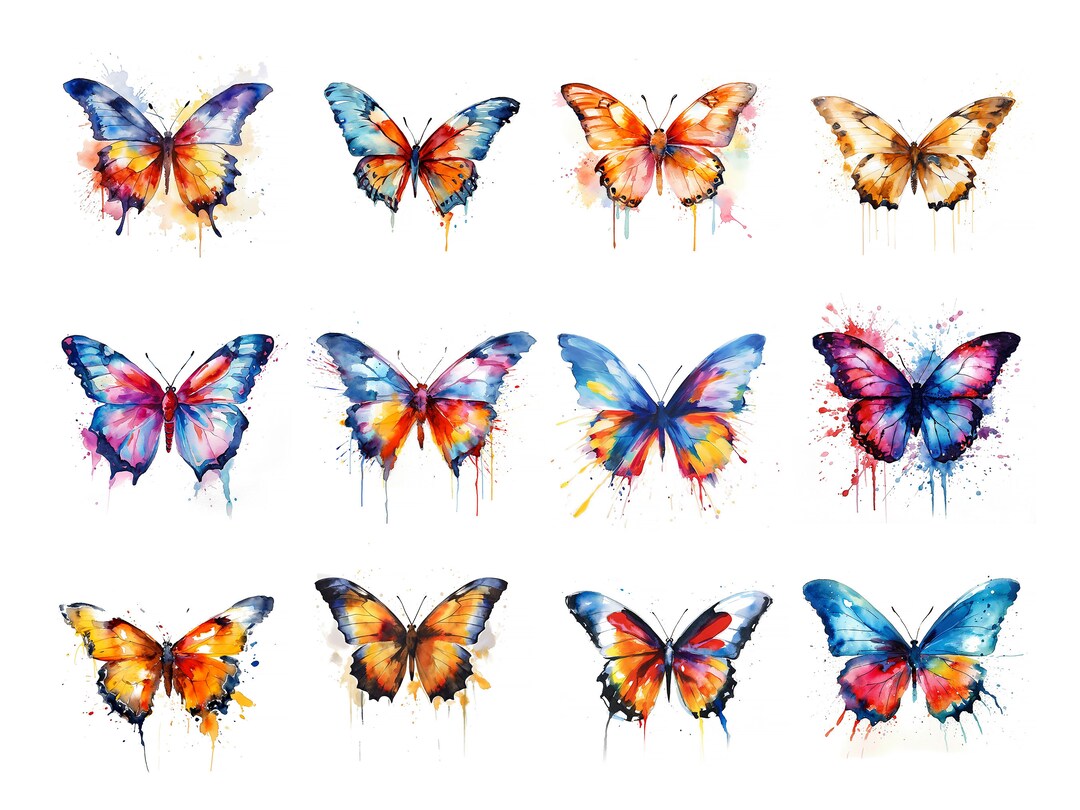 Colorful Butterflies Clipart Bundle Digital Download Watercolor Clip ...