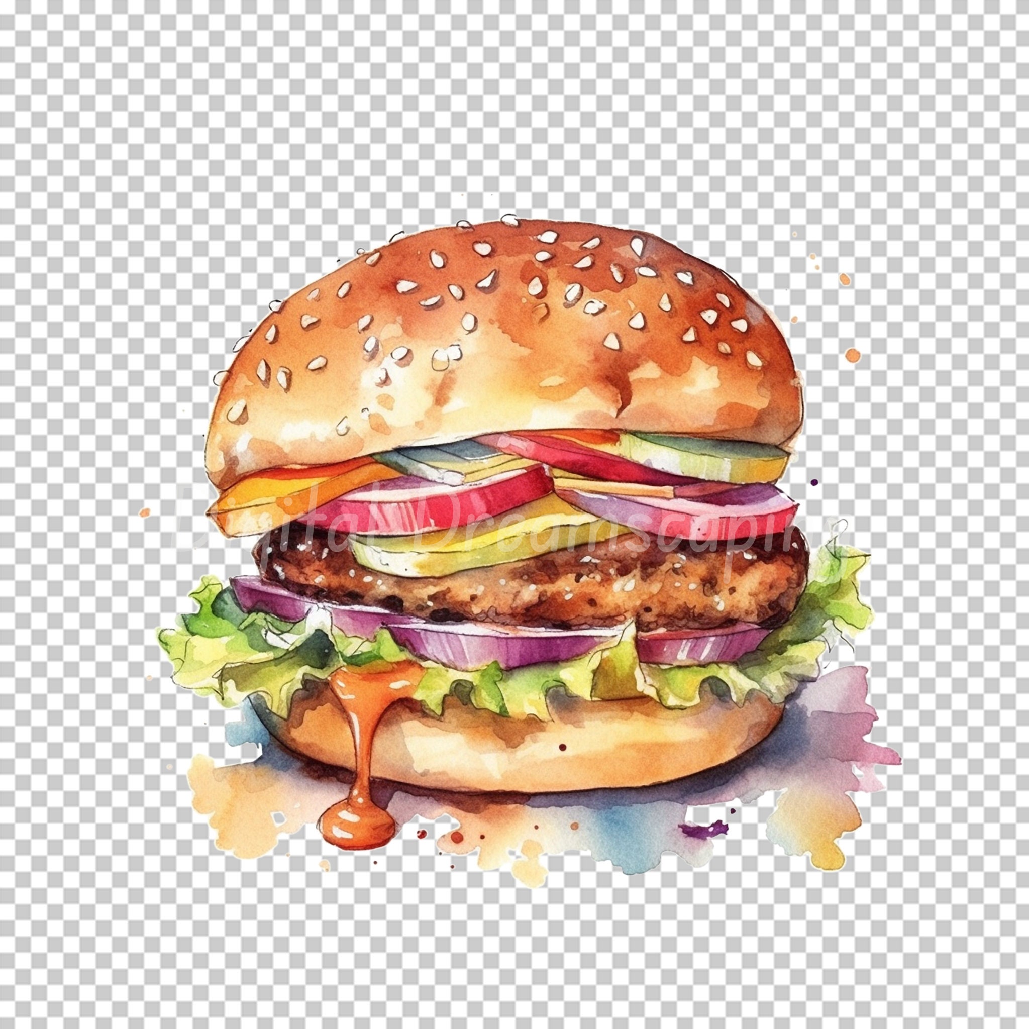 Burger Hamburger Clipart Bundle 8x Detailed Watercolor Designs PNG ...