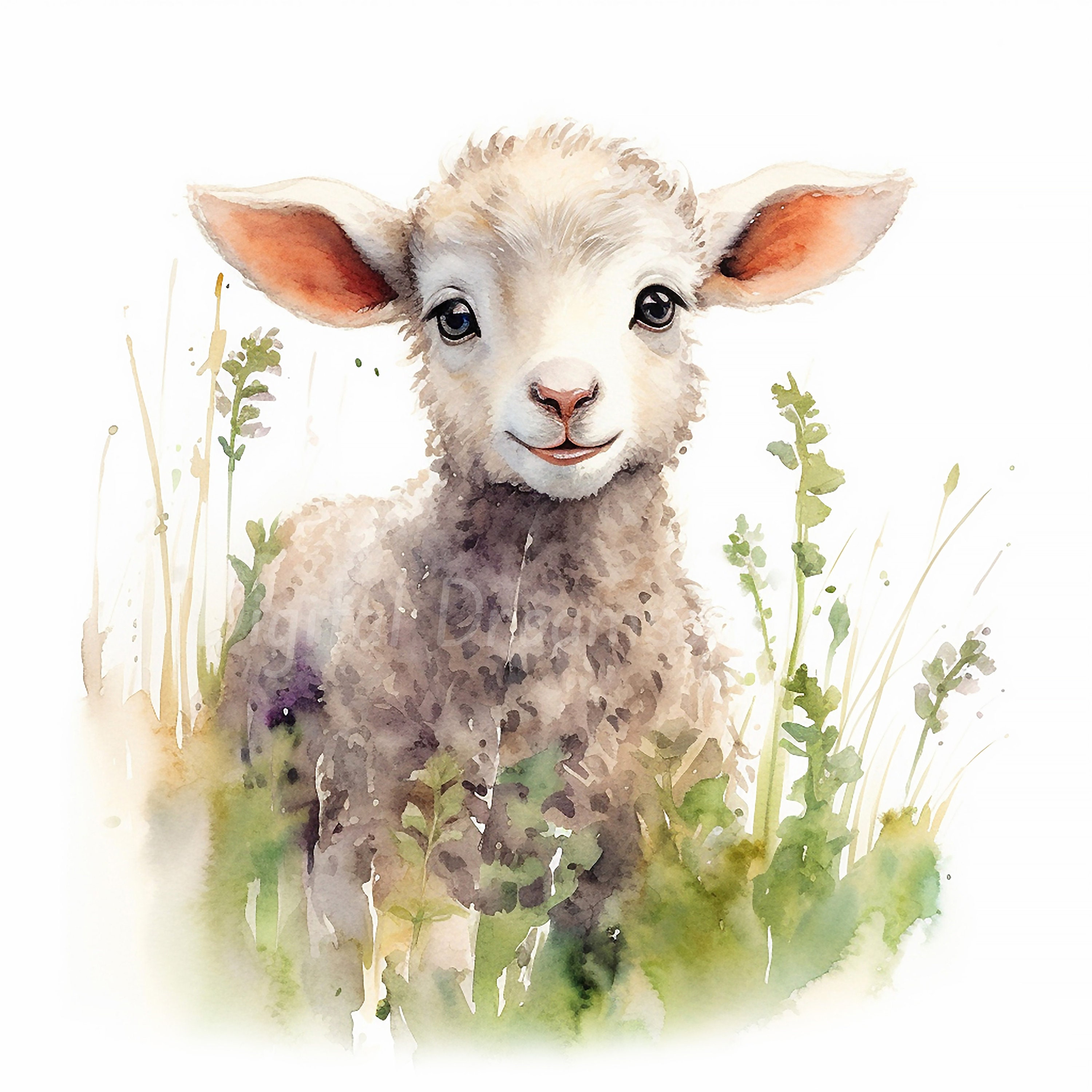 Cute Lamb in Flowers Clipart Bundle, Digital Download, Watercolor Clip ...