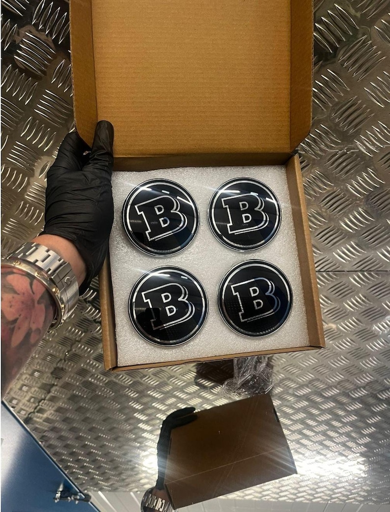 75mm Black “B” Style Brabus Floating Wheel Centre Caps – Gloss Black ...