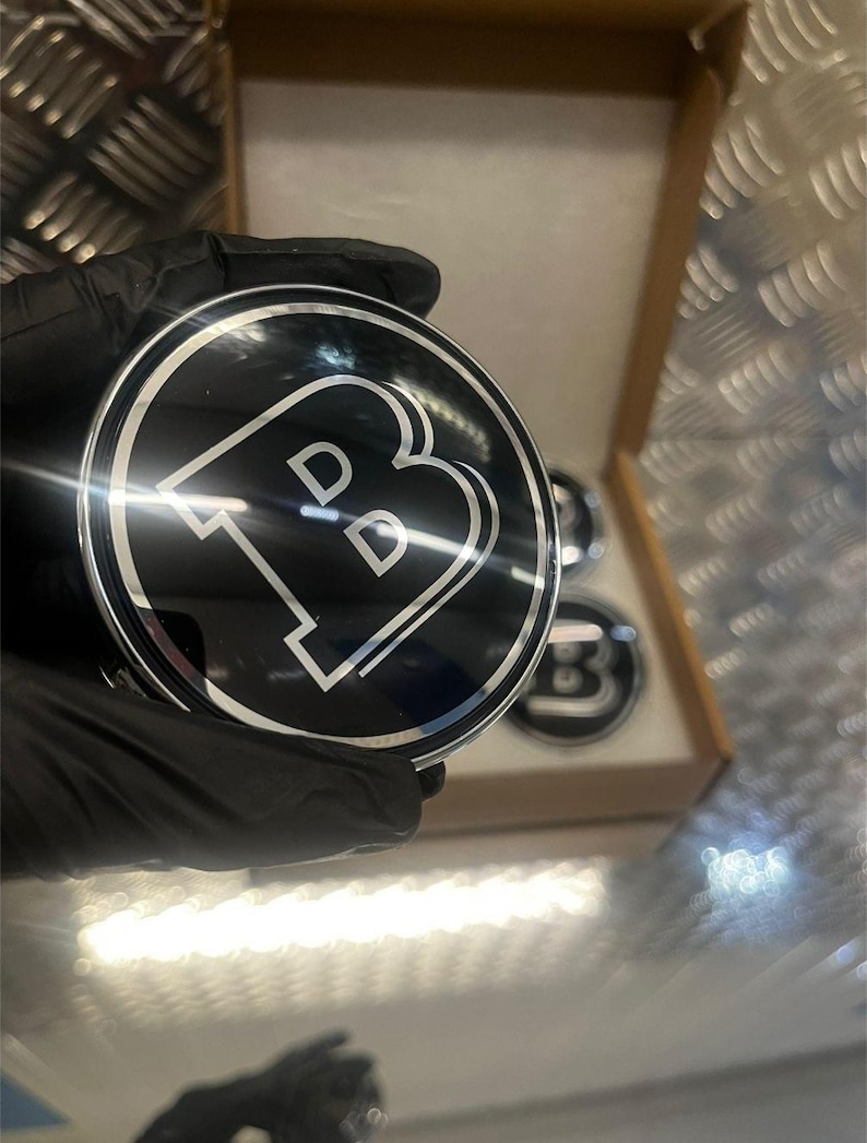 75mm Black “B” Style Brabus Floating Wheel Centre Caps – Gloss Black ...