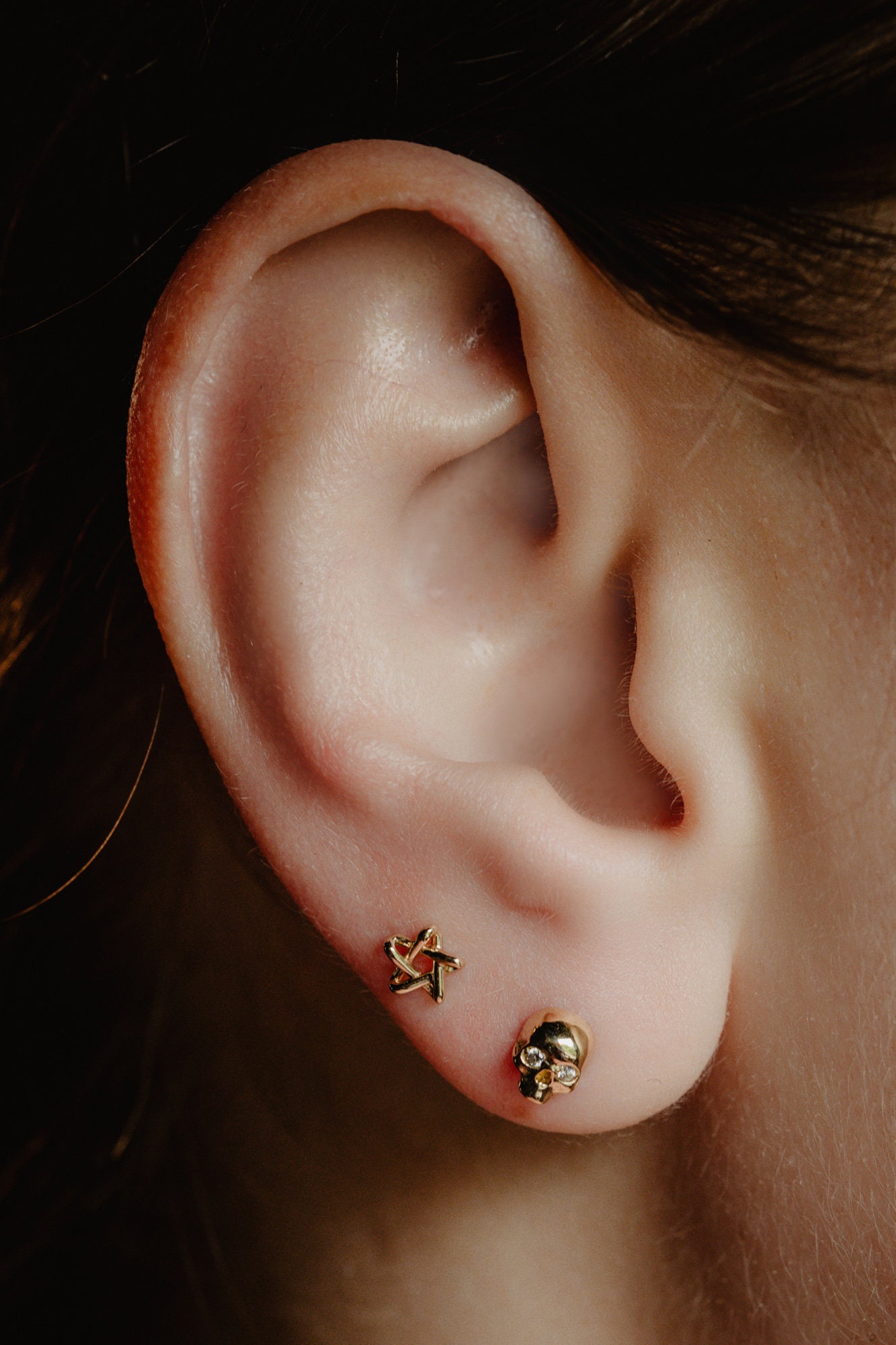 14K Solid 585 Gold Diamond Skull Piercing Fine Body Jewelry - Etsy