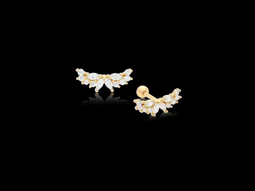 14K Solid 585 Gold Wings Piercing, Diamond Angel Wings Earrings ...
