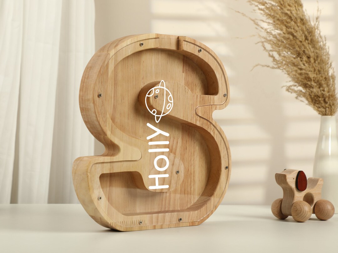 Custom Wooden Coin Bank, Personalize Wooden Letter Piggy Bank, Name ...