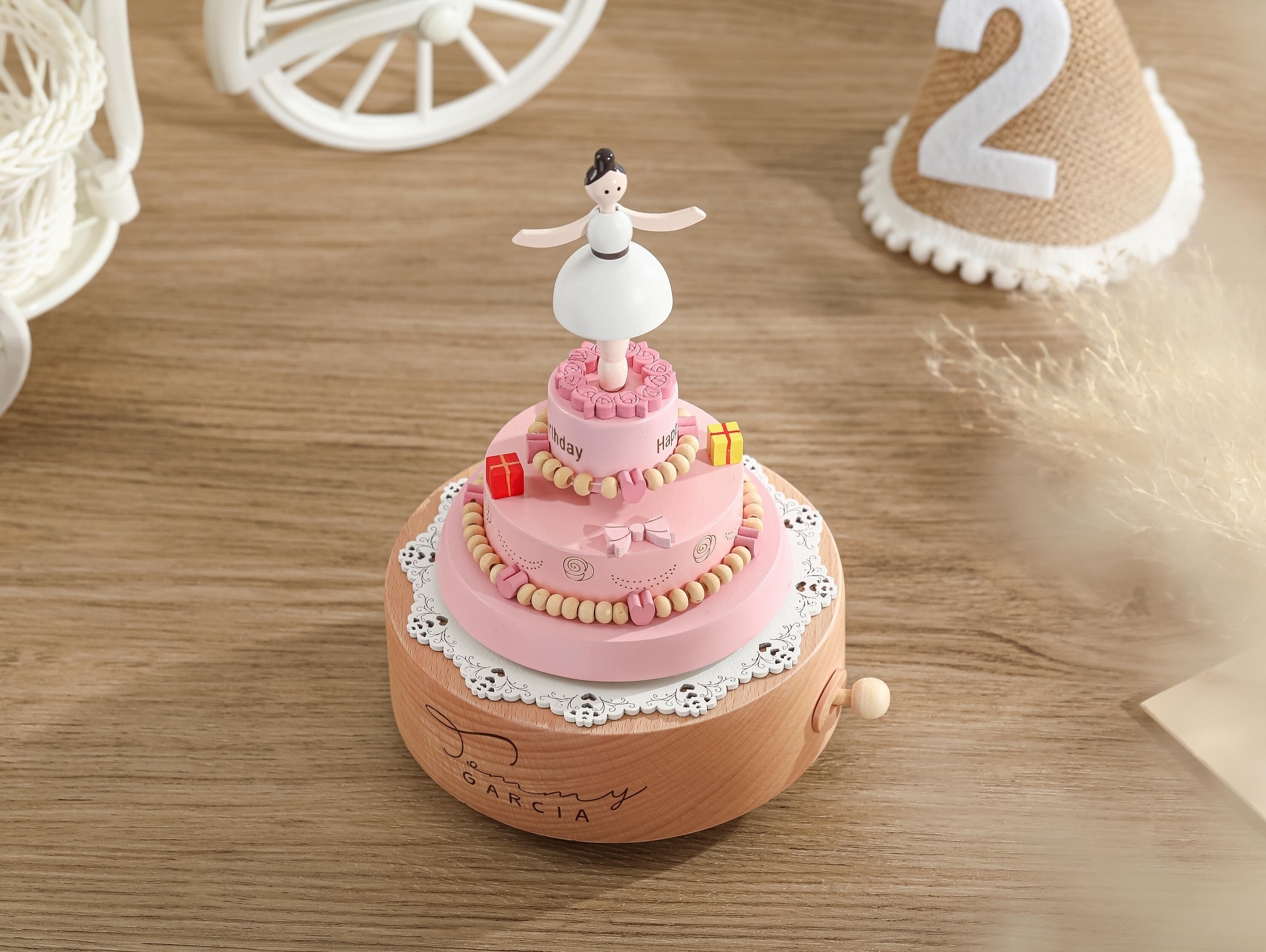 Ballet Girl Cake Birthday Music Box, Wooden Music Box, Custom Wooden ...