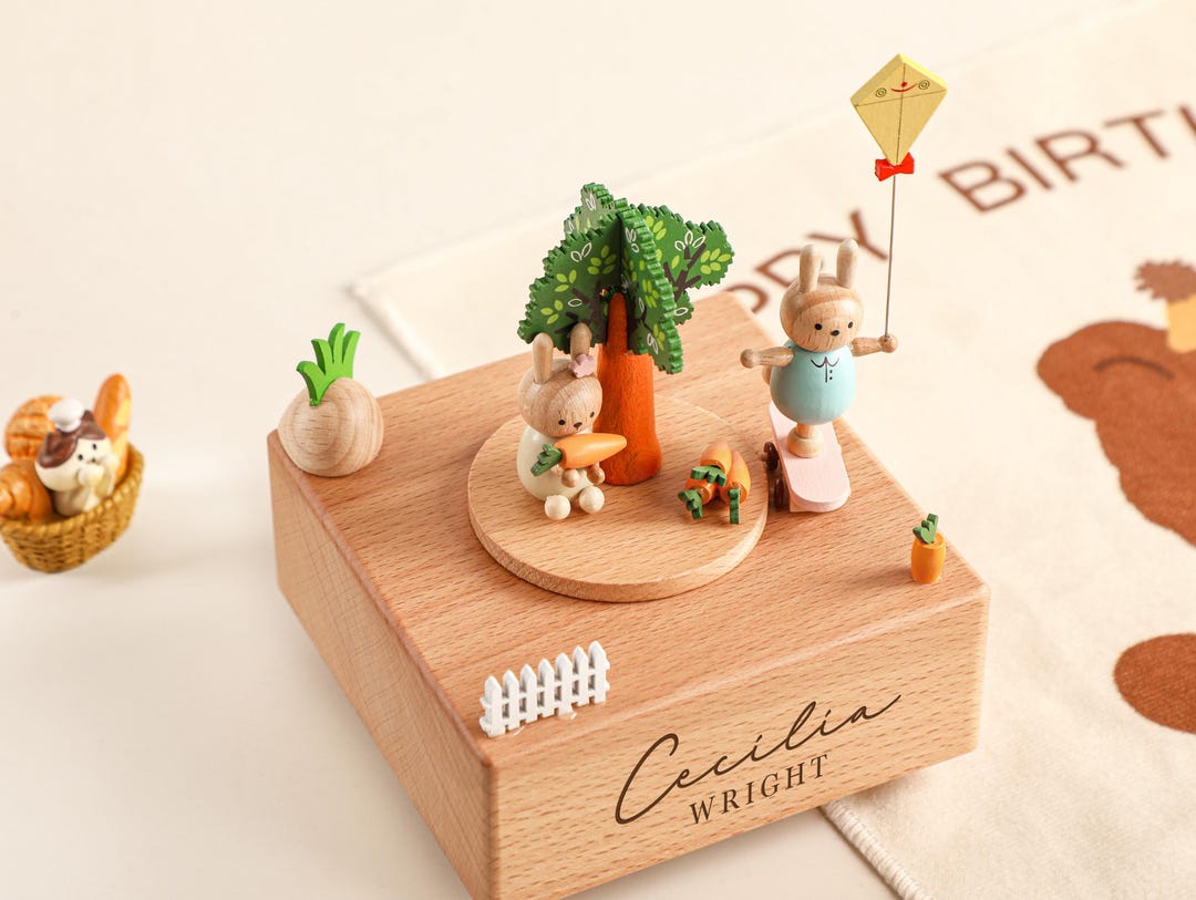 Skateboard Bunny Music Box, Wooden Music Box, Custom Wooden Handmade ...