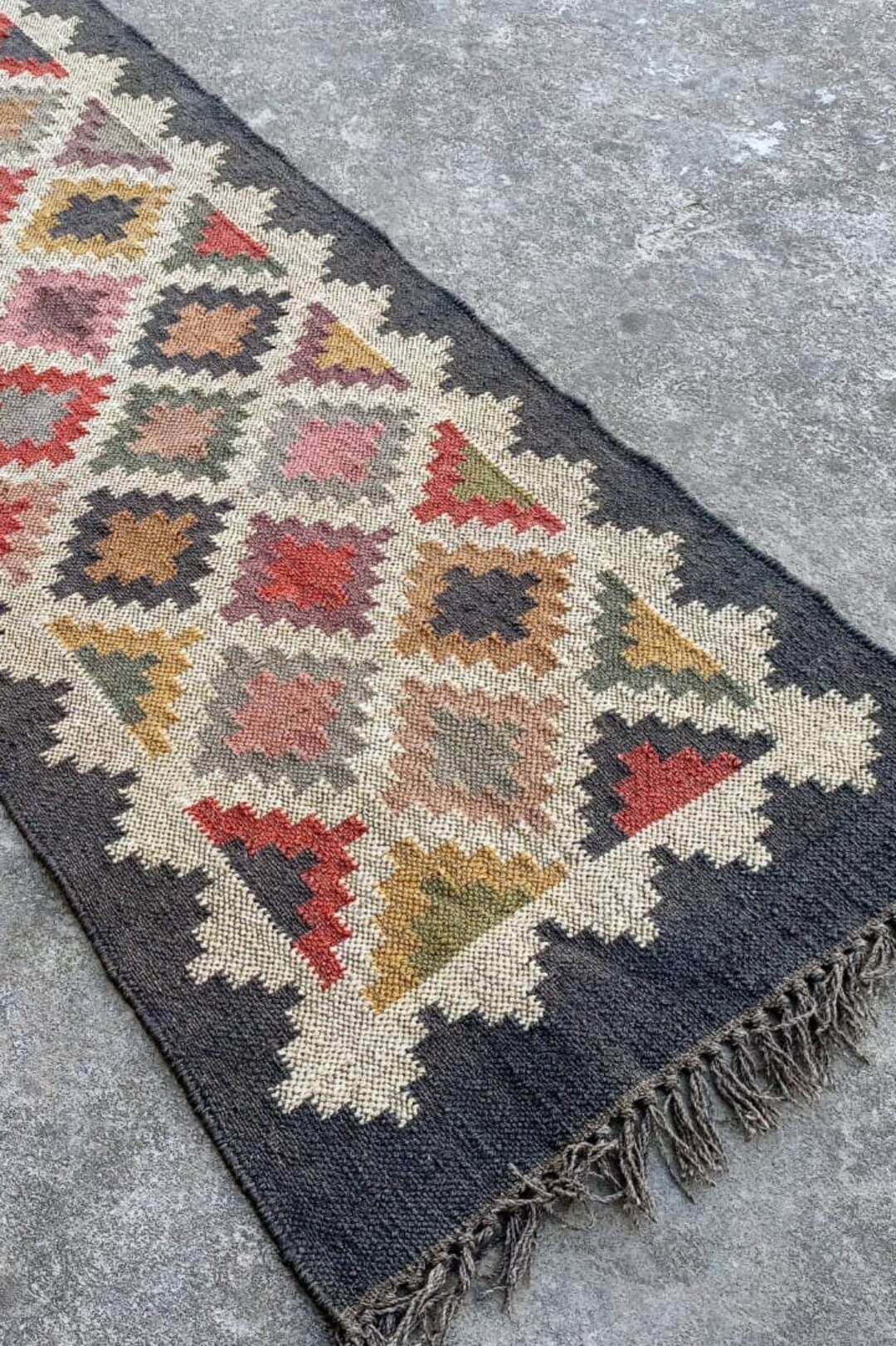 Handwoven Jute Wool Kilim Runner Stair Wool Jute Kilim Runner Home ...
