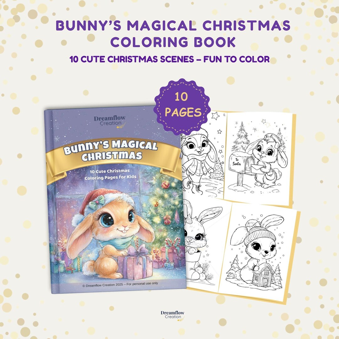 Bunny Christmas Coloring Book for Kids – 10 Cute Holiday Bunny Pages ...