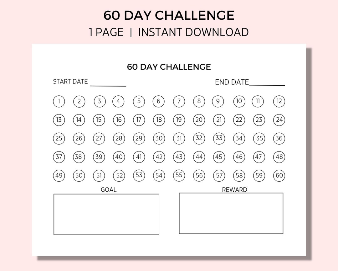 60 Day Challenge Tracker Goal Setting Printable Tracker - Etsy