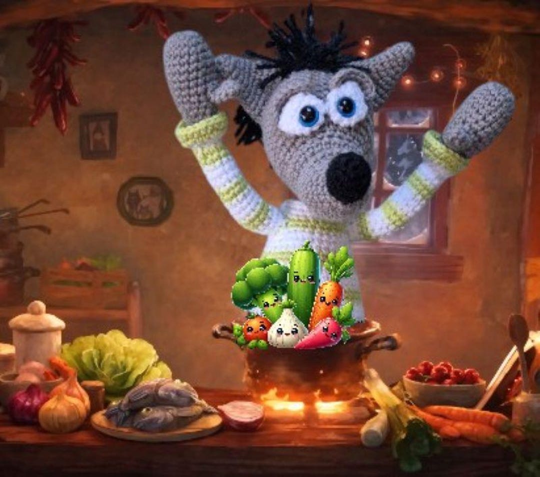 Funny Crocheted Wolf With Its Pie – Handmade Amigurumi Wolf – Playful ...