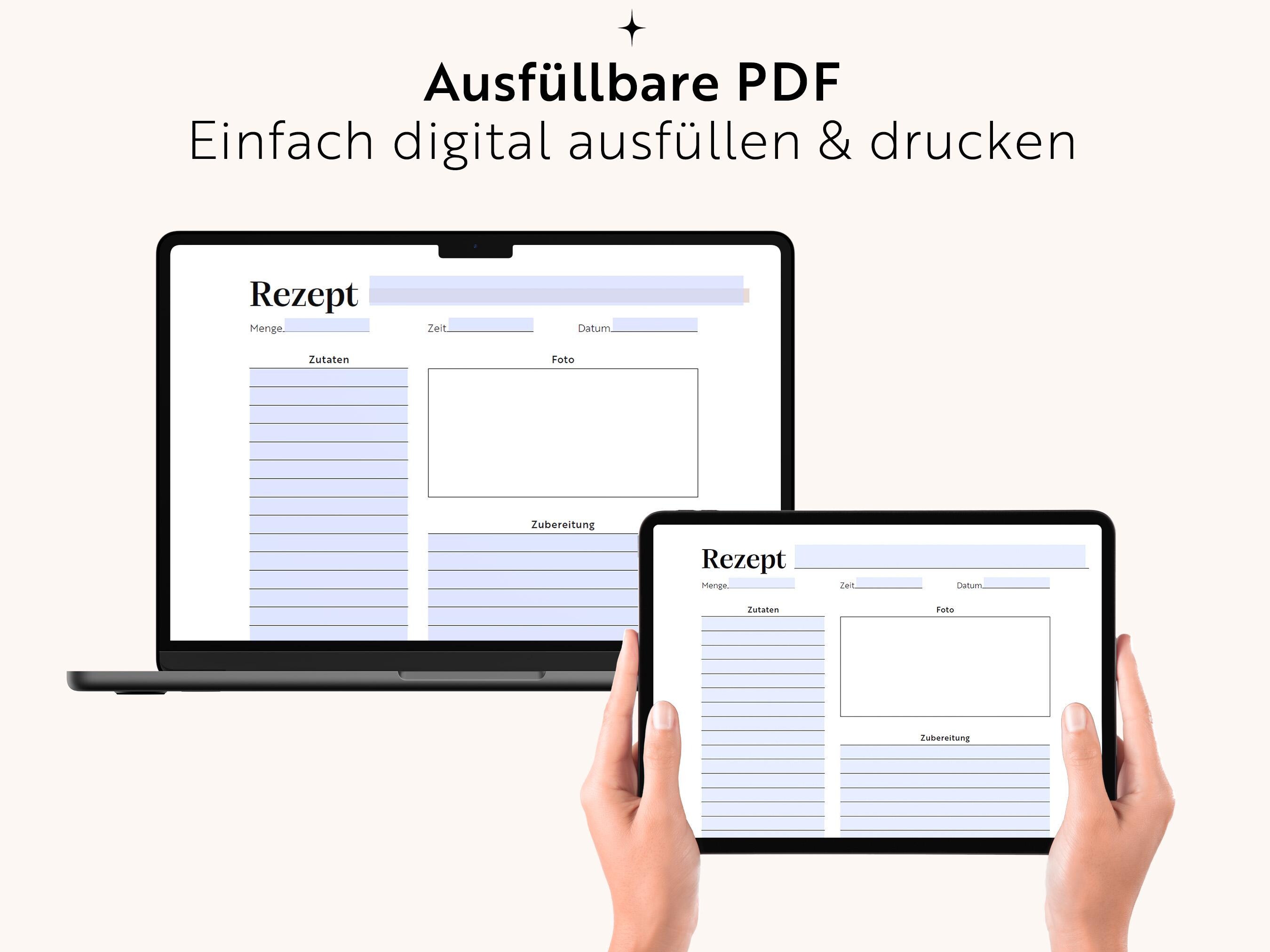 Rezeptvorlage zum Ausdrucken (A4/A5, ausfüllbare PDF) | Rezeptkarte ...