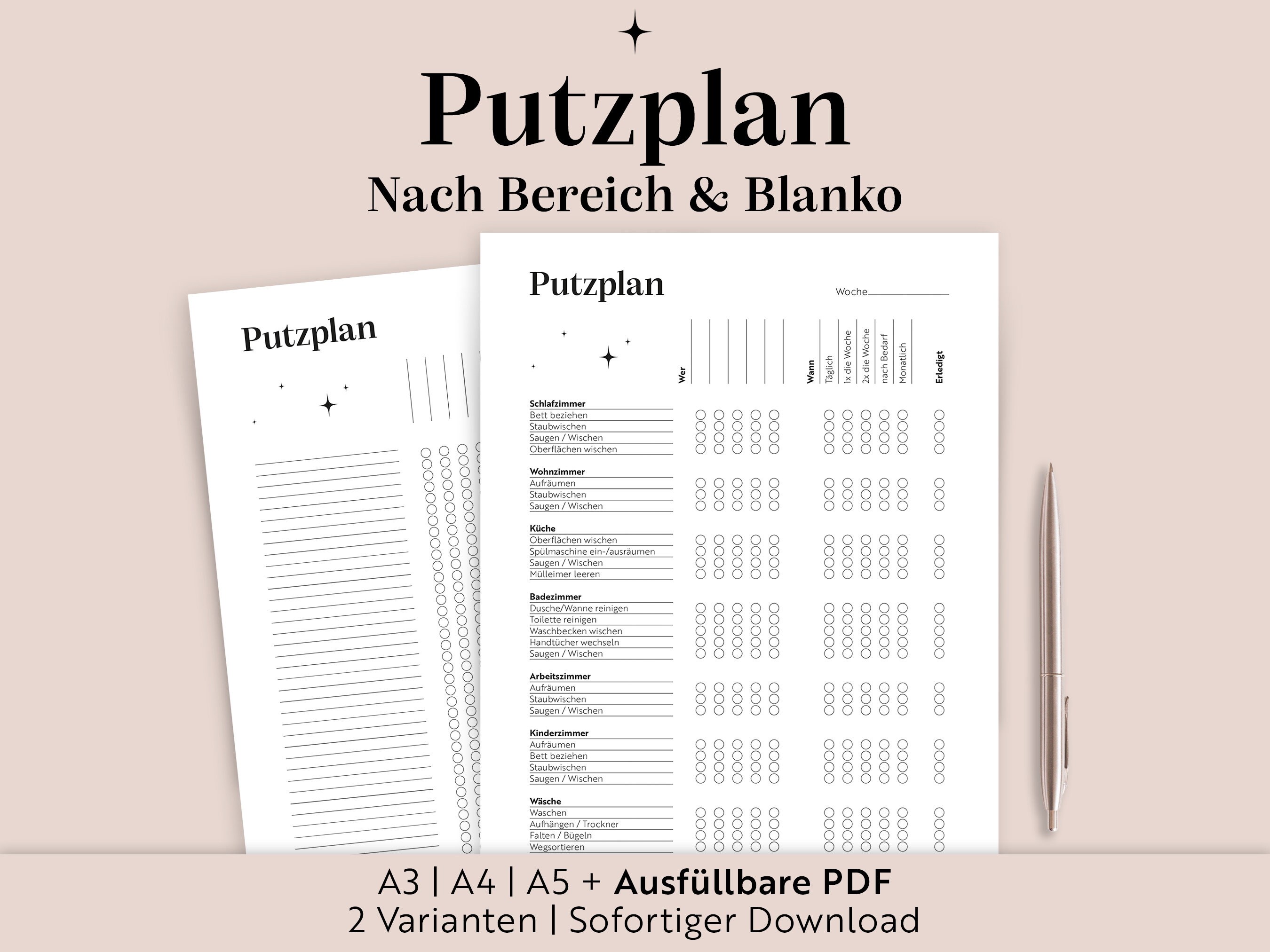 Putzplan Vorlage | A3/A4/A5/Ausfüllbare PDF | Zum ausdrucken ...