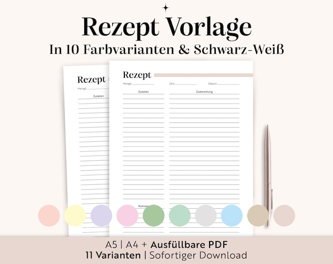 Rezeptvorlage zum Ausdrucken, Rezept DIN A4 zum Drucken, digitaler ...