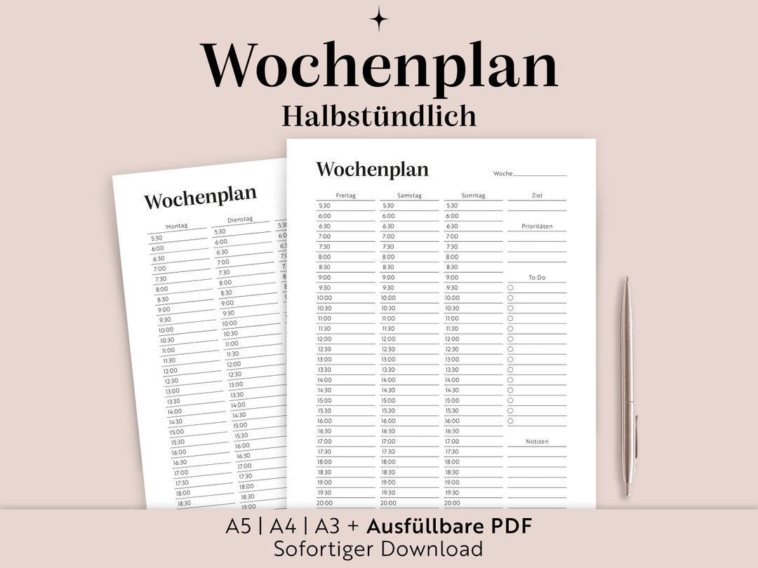 Weekly Planner to Print | Half Hourly | to Dos & Notes | A3/a4/a5 ...