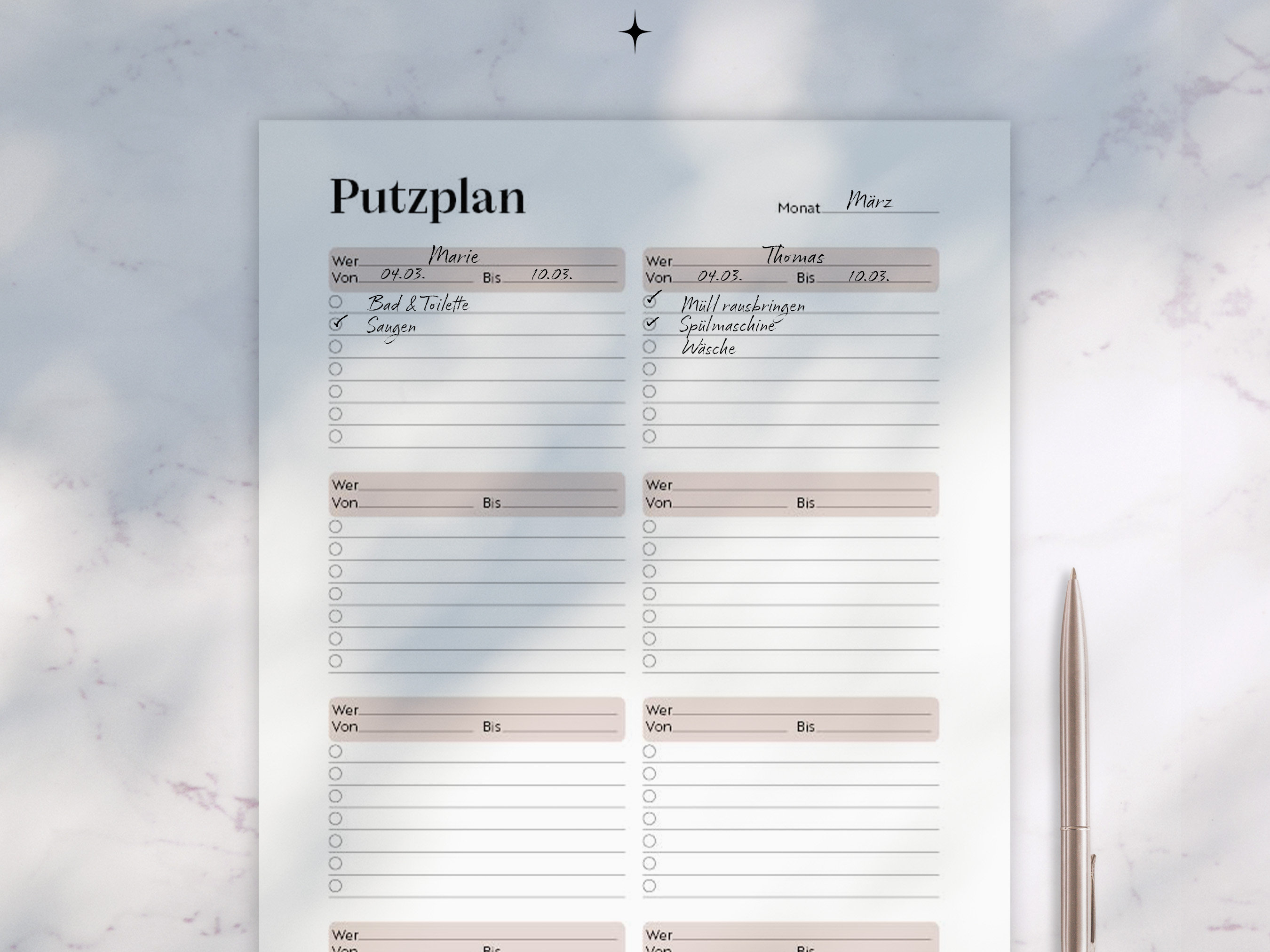 Putzplan Vorlage | A3/A4/Ausfüllbare PDF | Zum ausdrucken ...