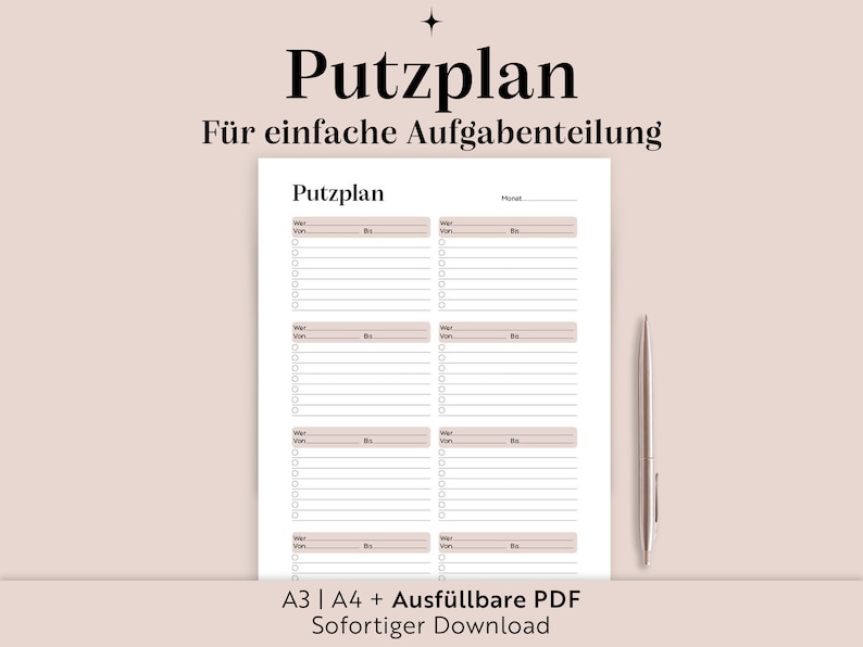 Putzplan Vorlage | A3/A4/Ausfüllbare PDF | Zum ausdrucken ...