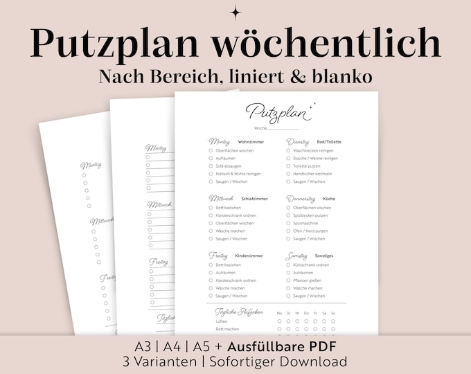 Wöchentlicher Putzplan DIGITAL nutzen oder AUSDRUCKEN deutsch - Etsy.de