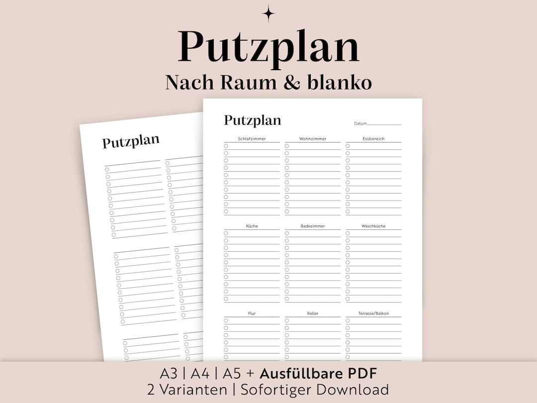 Putzplan Vorlage | A3/A4/A5/Ausfüllbare PDF | Zum ausdrucken ...
