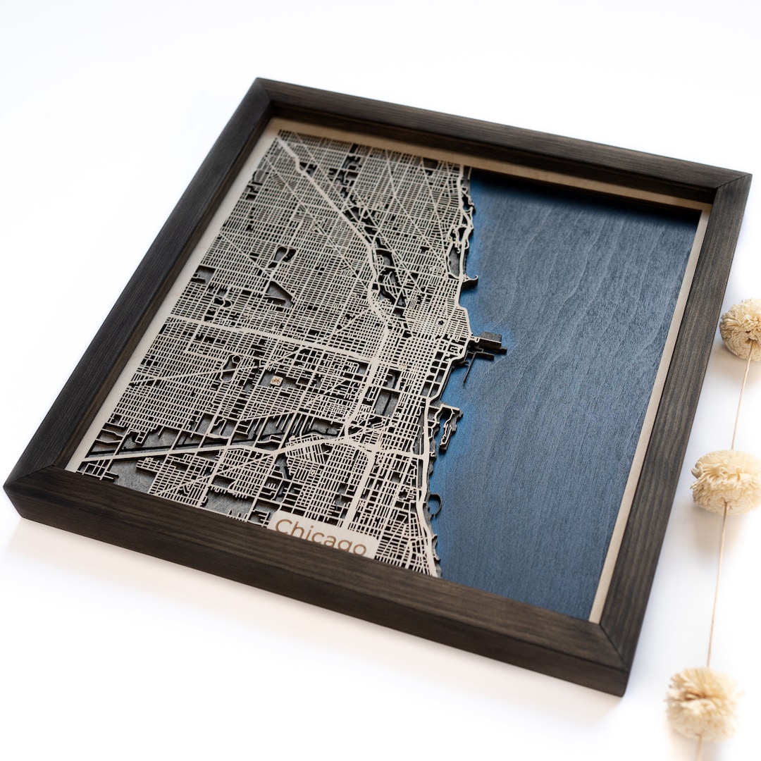 Chicago Art | Custom City Wooden Map | Personalized Birthday Gift - Etsy
