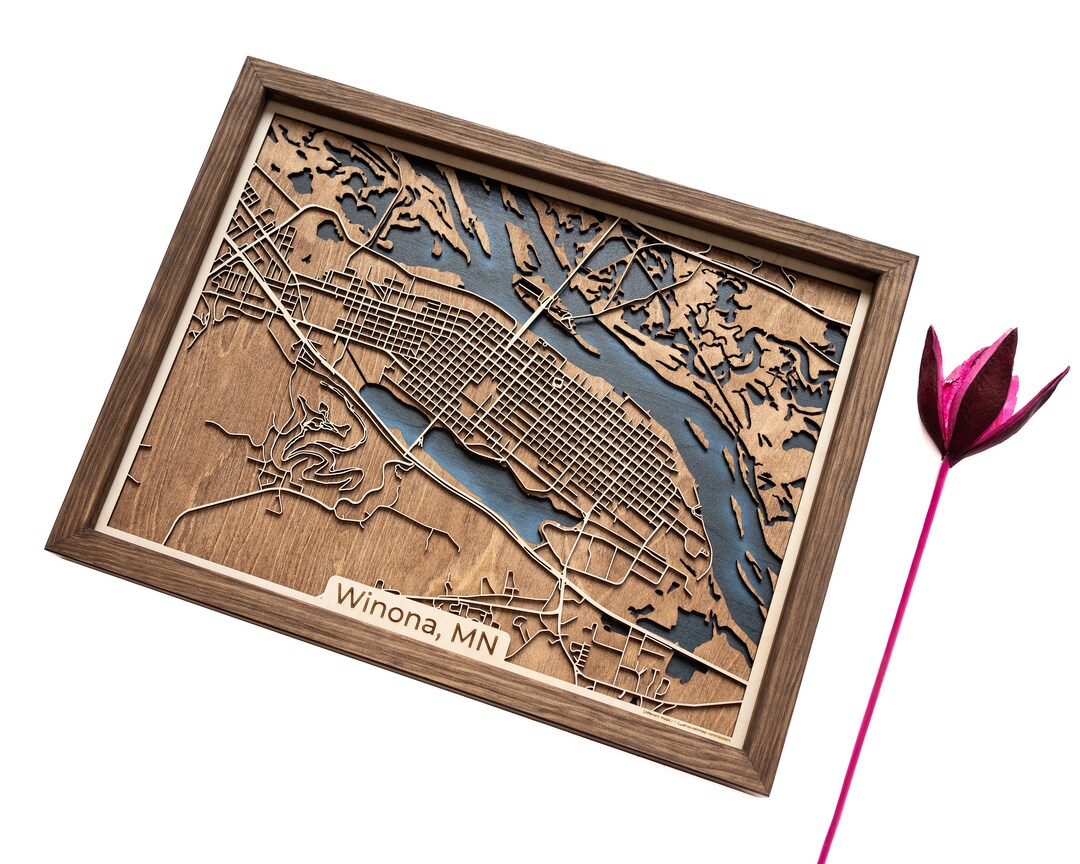 Winona Wood Map | Handmade Custom Wall Art | Personalized City Map - Etsy