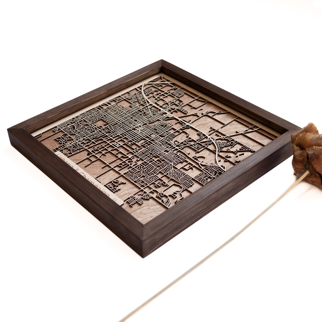 Urbana Wood Map | Handmade Custom Wall Art | Personalized City Map - Etsy