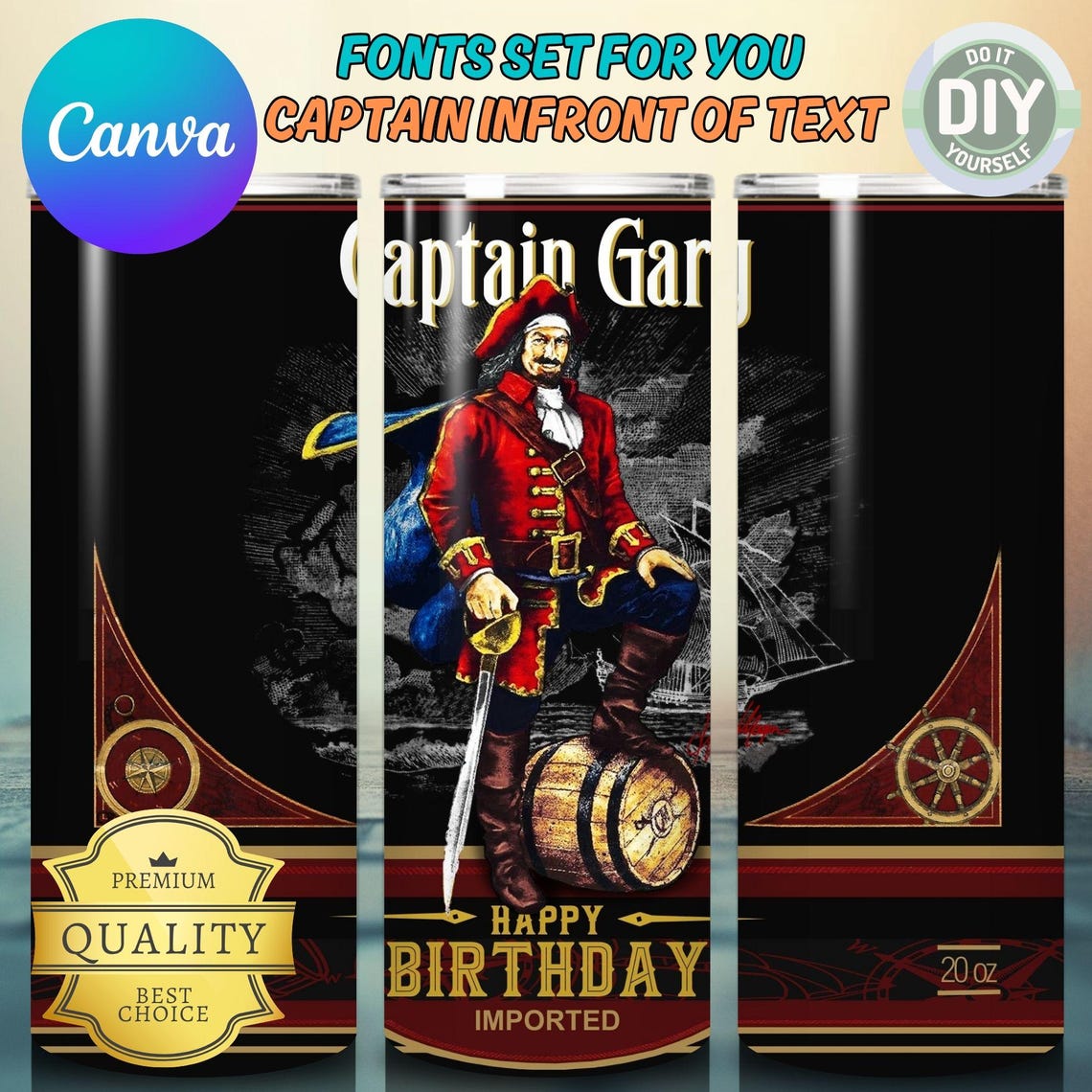 Captain Morgan Tumbler Sublimation Design: 20oz Canva Template (digital ...