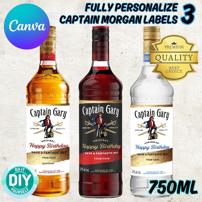 Captain Morgan Label Template Bundle: Spiced, Dark & White Rum (digital ...