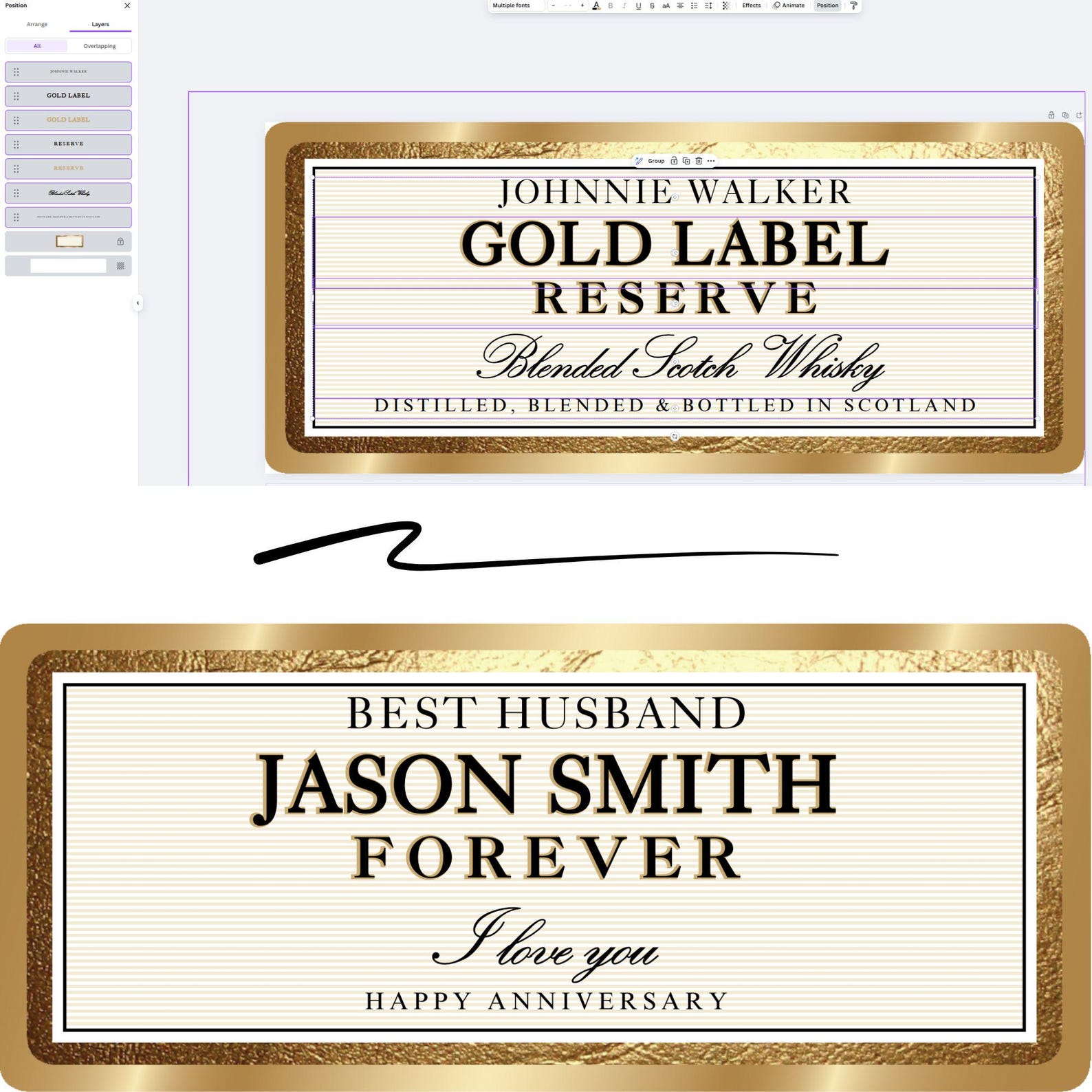Custom Johnnie Walker Gold Label: Personalized 750ml Template (digital ...