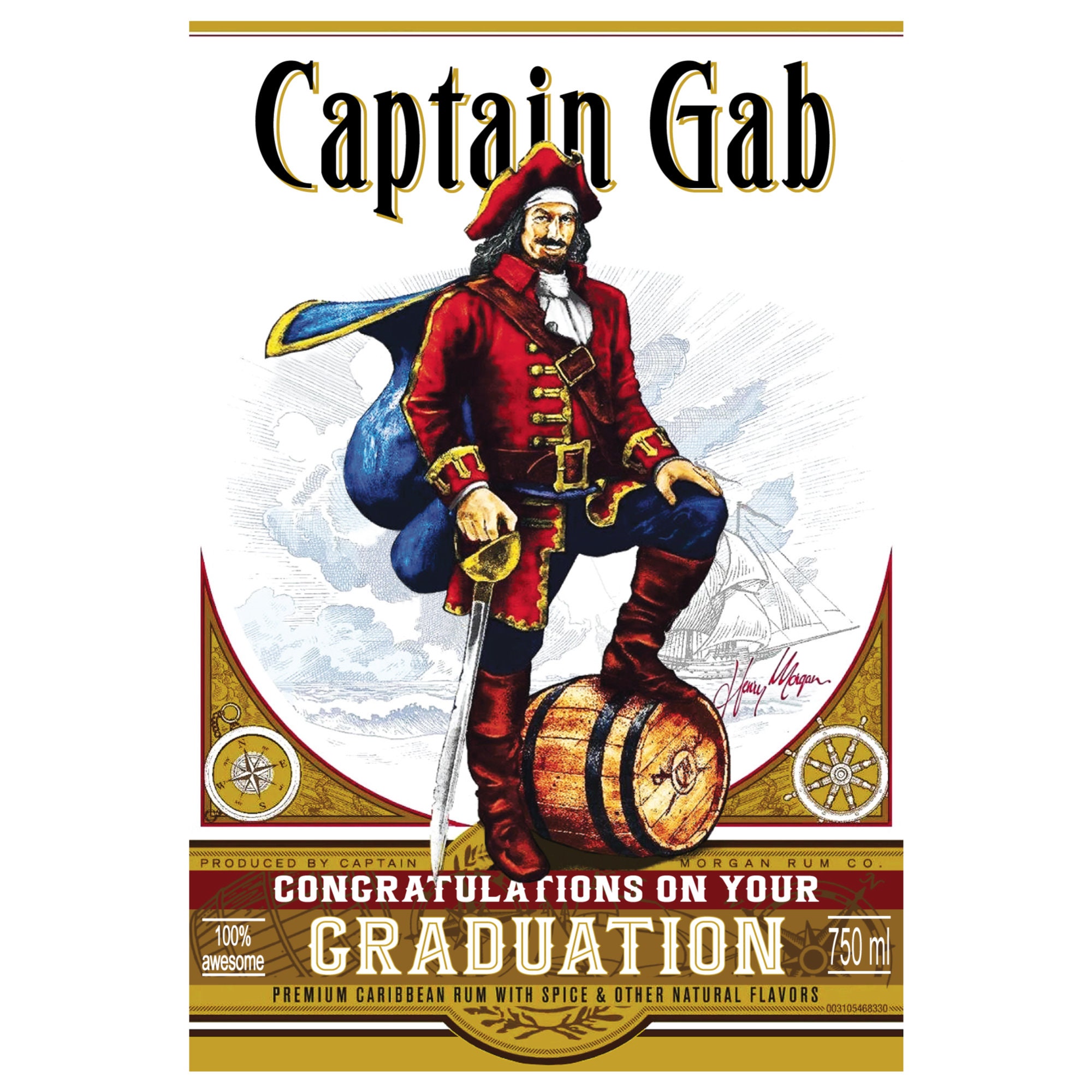 Custom Captain Morgan Spiced Rum Personalized Label - 3L, 1.75L, 1.5L ...