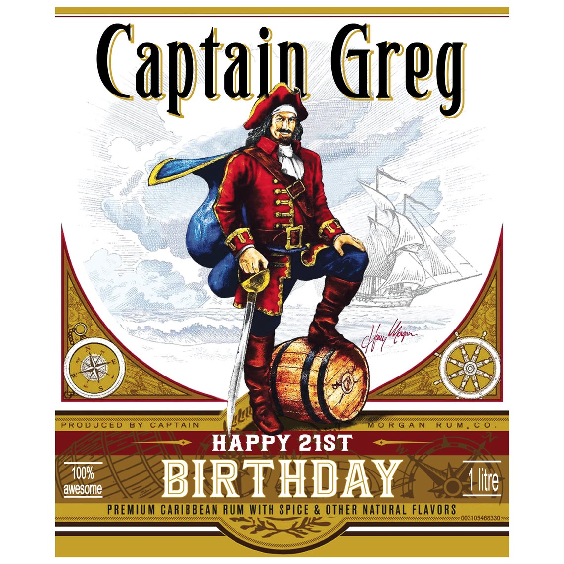 Custom Captain Morgan Spiced Rum Personalized Label 1 Litre, 750ml or ...