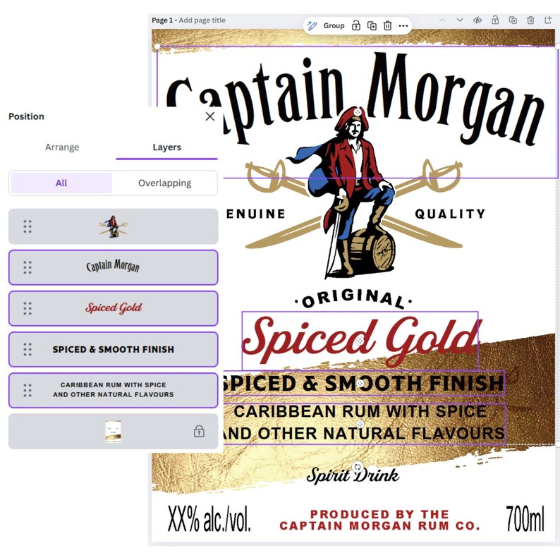 3 New Captain Morgan 700ml Canva Template Bundle Custom Label, Spiced ...