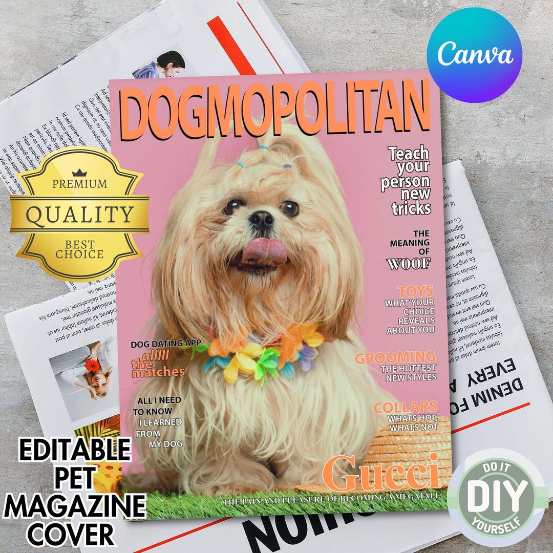 Editable Dogmopolitan Pet Magazine Cover Canva Template Bundle, Dog ...
