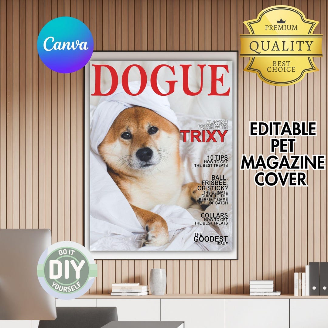 Editable Dogue Pet Magazine Cover Canva Template Bundle, Dog Magazine ...