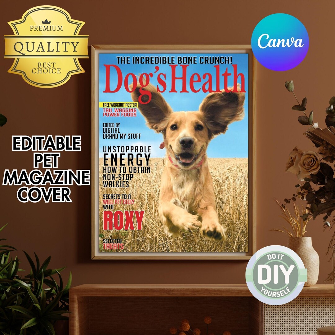 Editable Dogs Health Pet Magazine Cover Canva Template Bundle, Dog ...