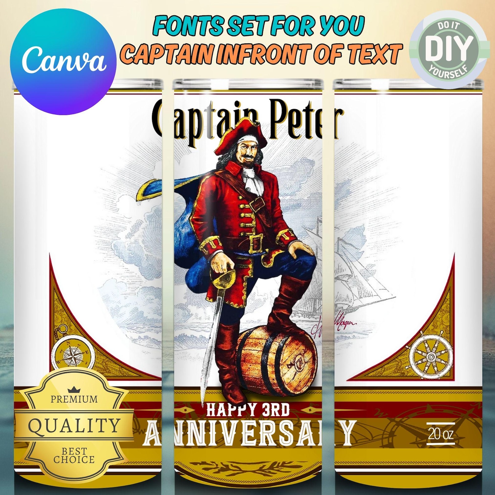 Captain Morgan Tumbler Sublimation Design: Custom Canva Template ...