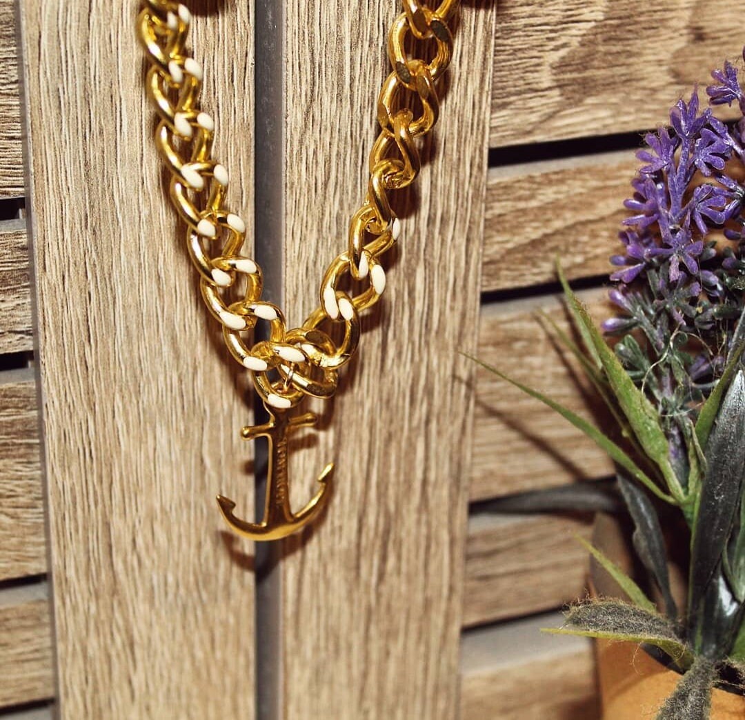 Chunky Golden Mesh Choker Necklace and Sea Anchor Pendant - Etsy