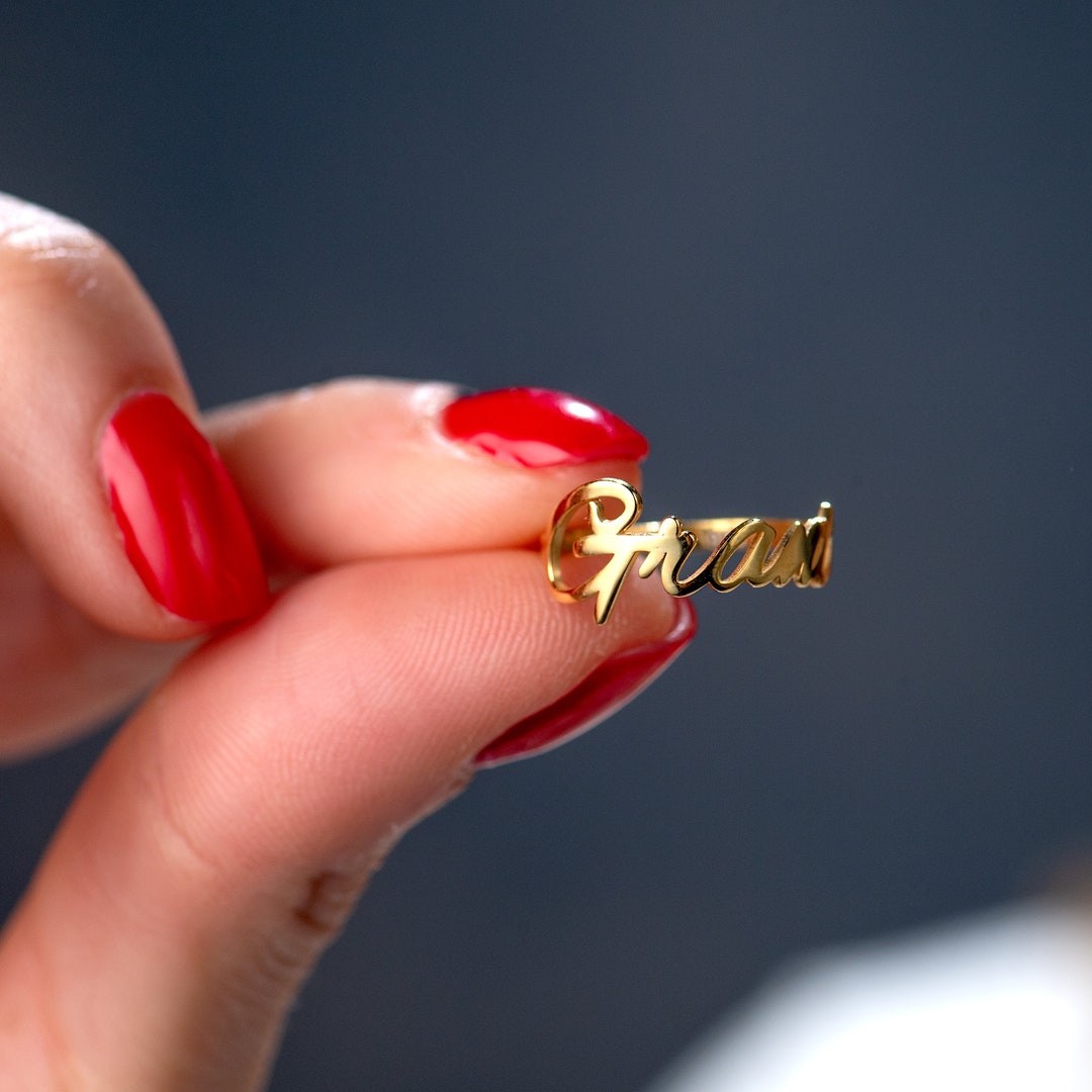 14K Gold Name Ring, Personalized Solid Gold Ring, Handmade Jewelry ...