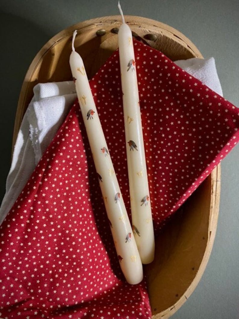 Hand Painted Christmas Robin Candles Pair of Candles/ Taper - Etsy UK