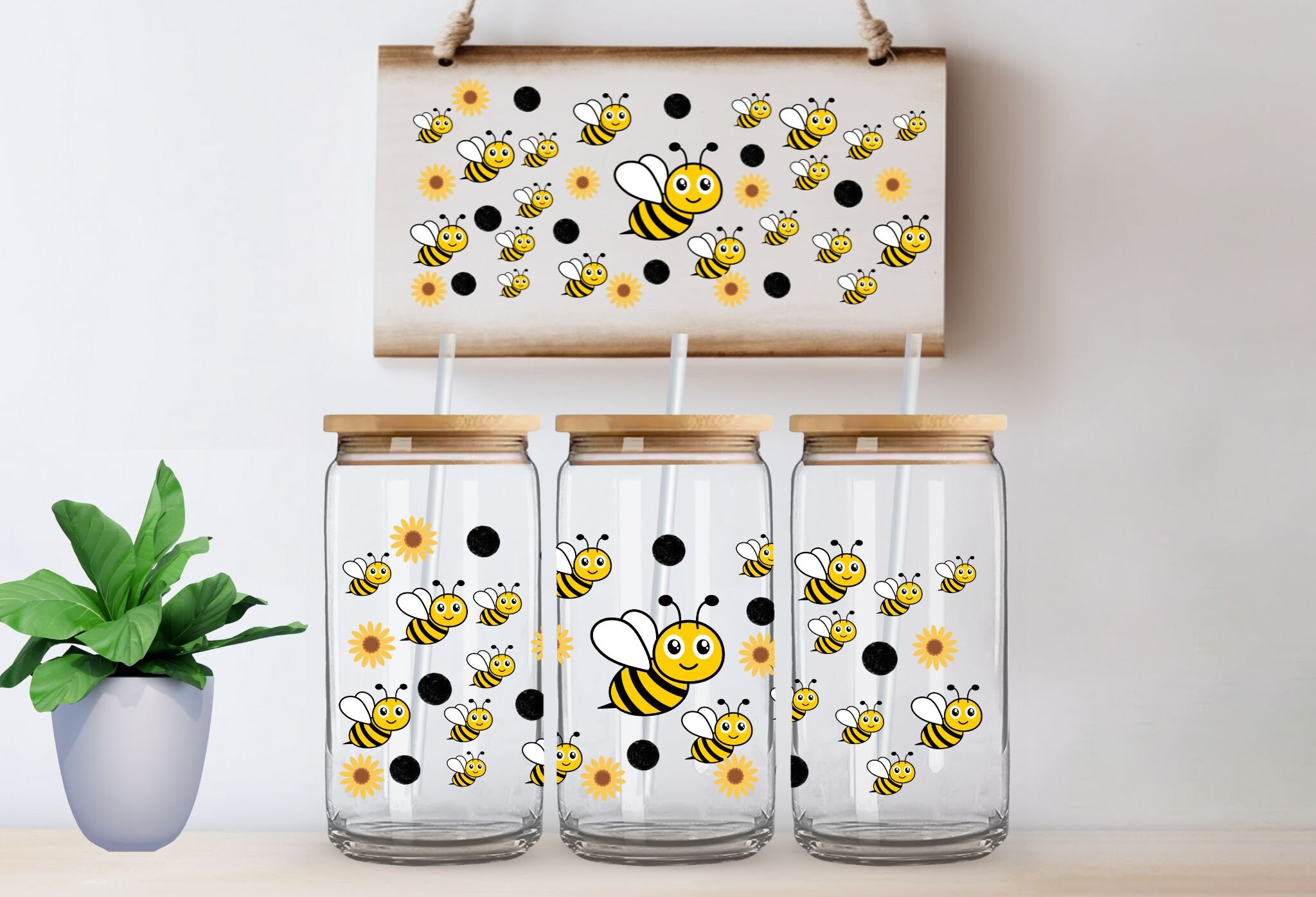Bees 16 Oz Glass Can Wrap, PNG, Digital Download - Etsy