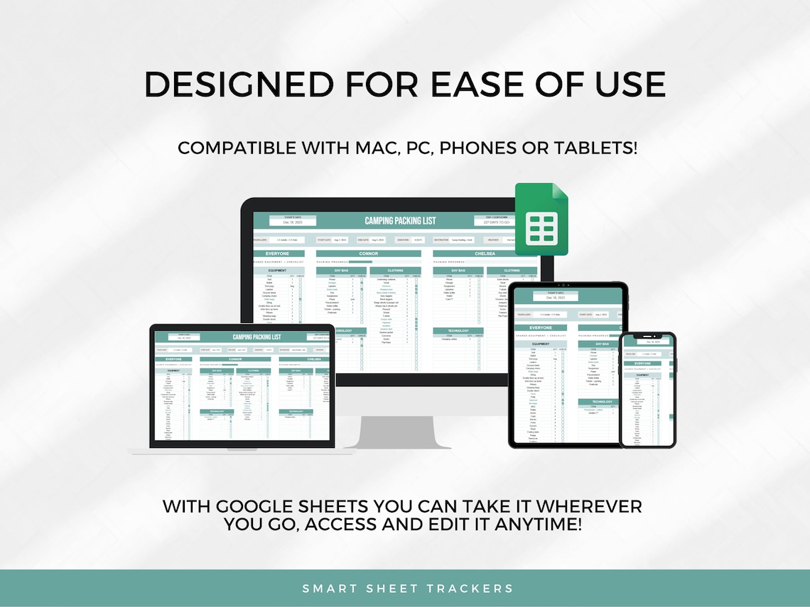 CAMPING Packing List Spreadsheet Template for Google Sheets, Packing ...