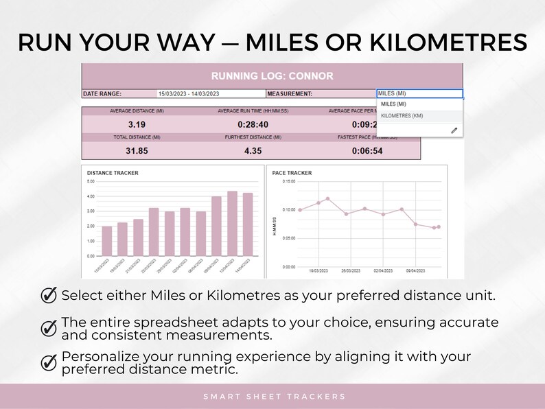SIMPLE Digital Running Log Template for Google Sheets - Pink, Running ...