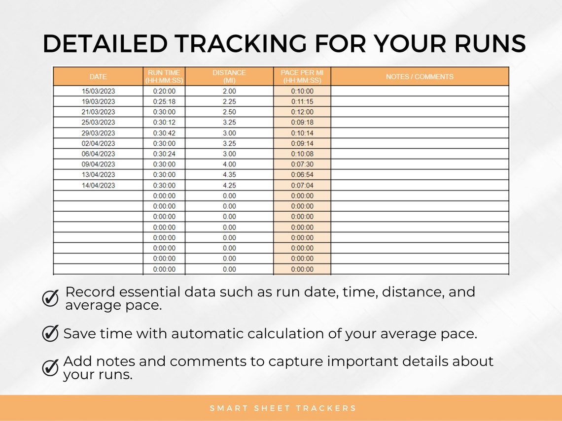 SIMPLE Digital Running Log Template for Google Sheets - Orange ...
