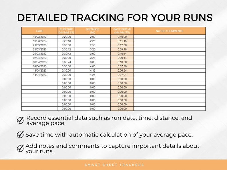 SIMPLE Digital Running Log Template for Google Sheets - Orange ...