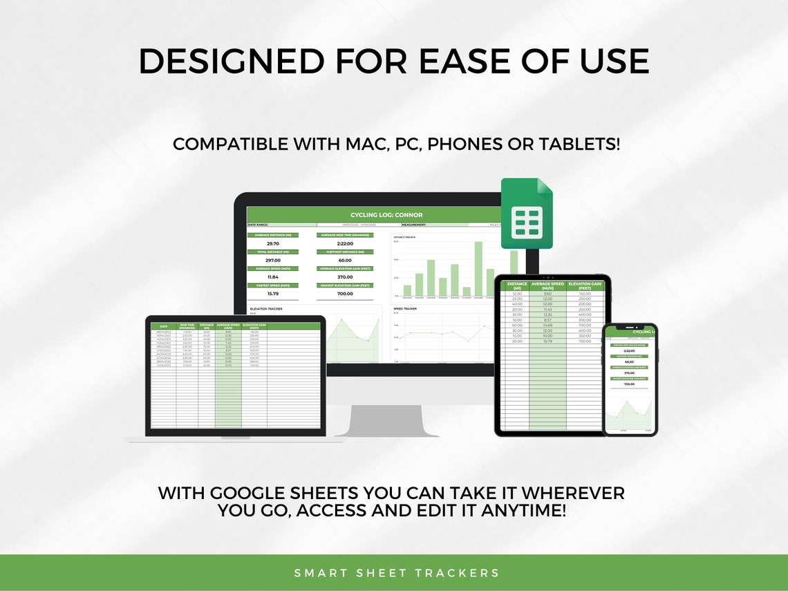 Digital Cycling Log Spreadsheet Template for Google Sheets - Green ...