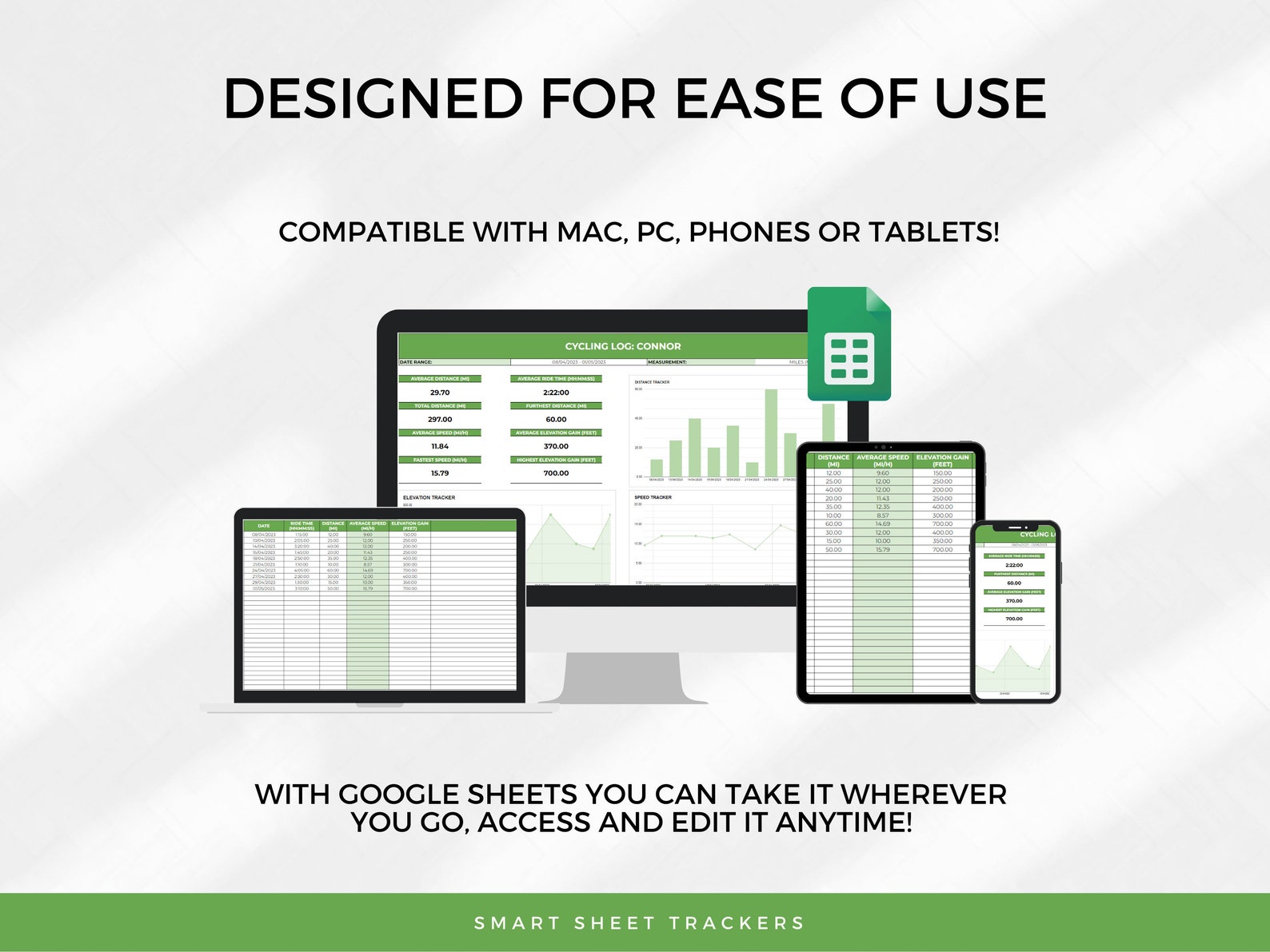 Digital Cycling Log Spreadsheet Template for Google Sheets - Green ...