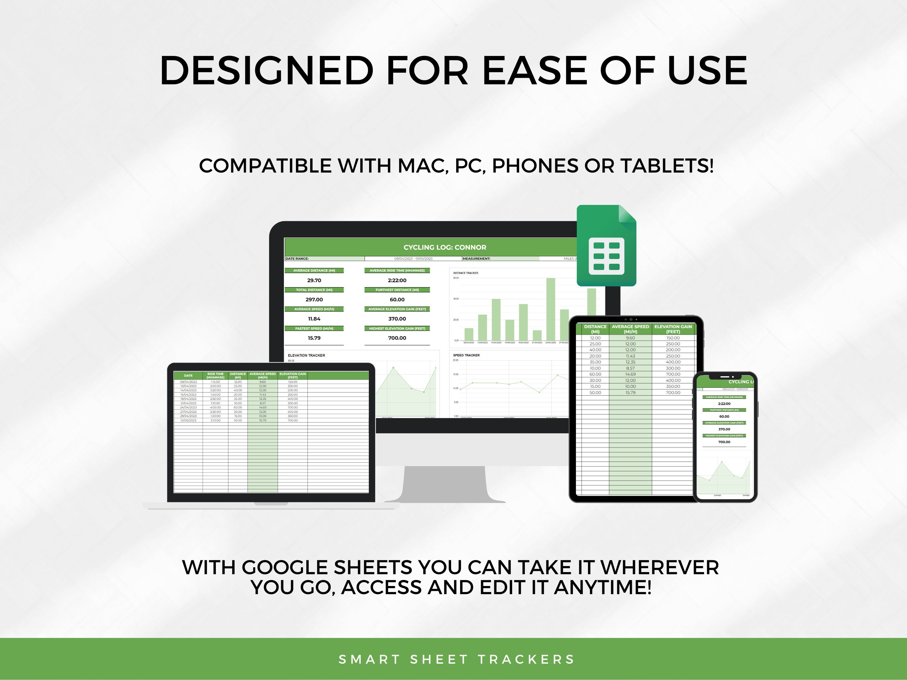 Digital Cycling Log Spreadsheet Template for Google Sheets - Green ...
