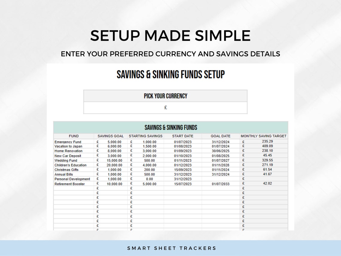 Sinking Funds Tracker Spreadsheet for Google Sheets, Savings Tracker ...