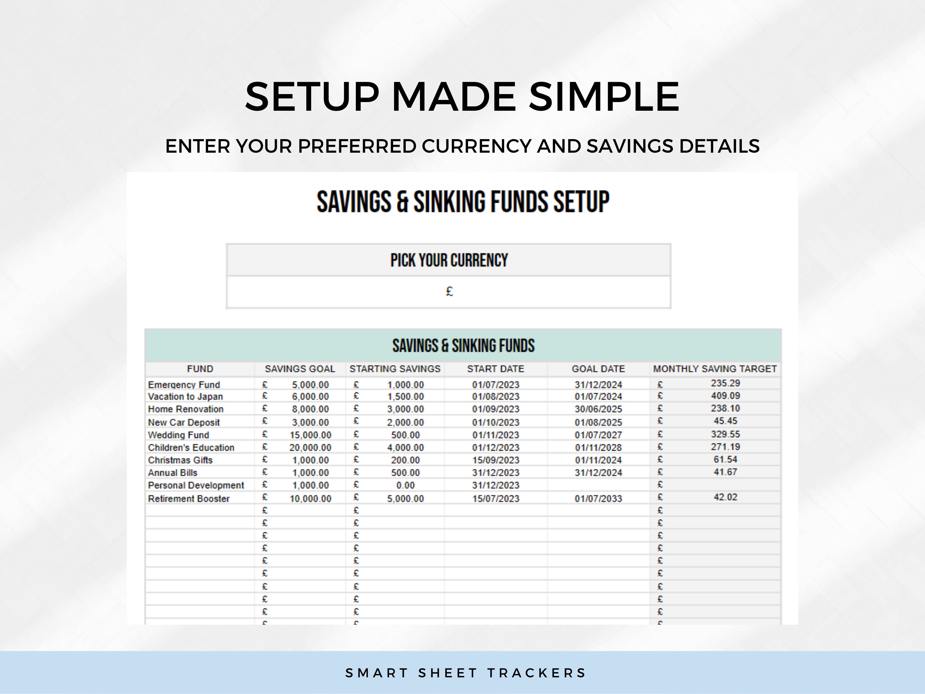 Sinking Funds Tracker Spreadsheet for Google Sheets, Savings Tracker ...